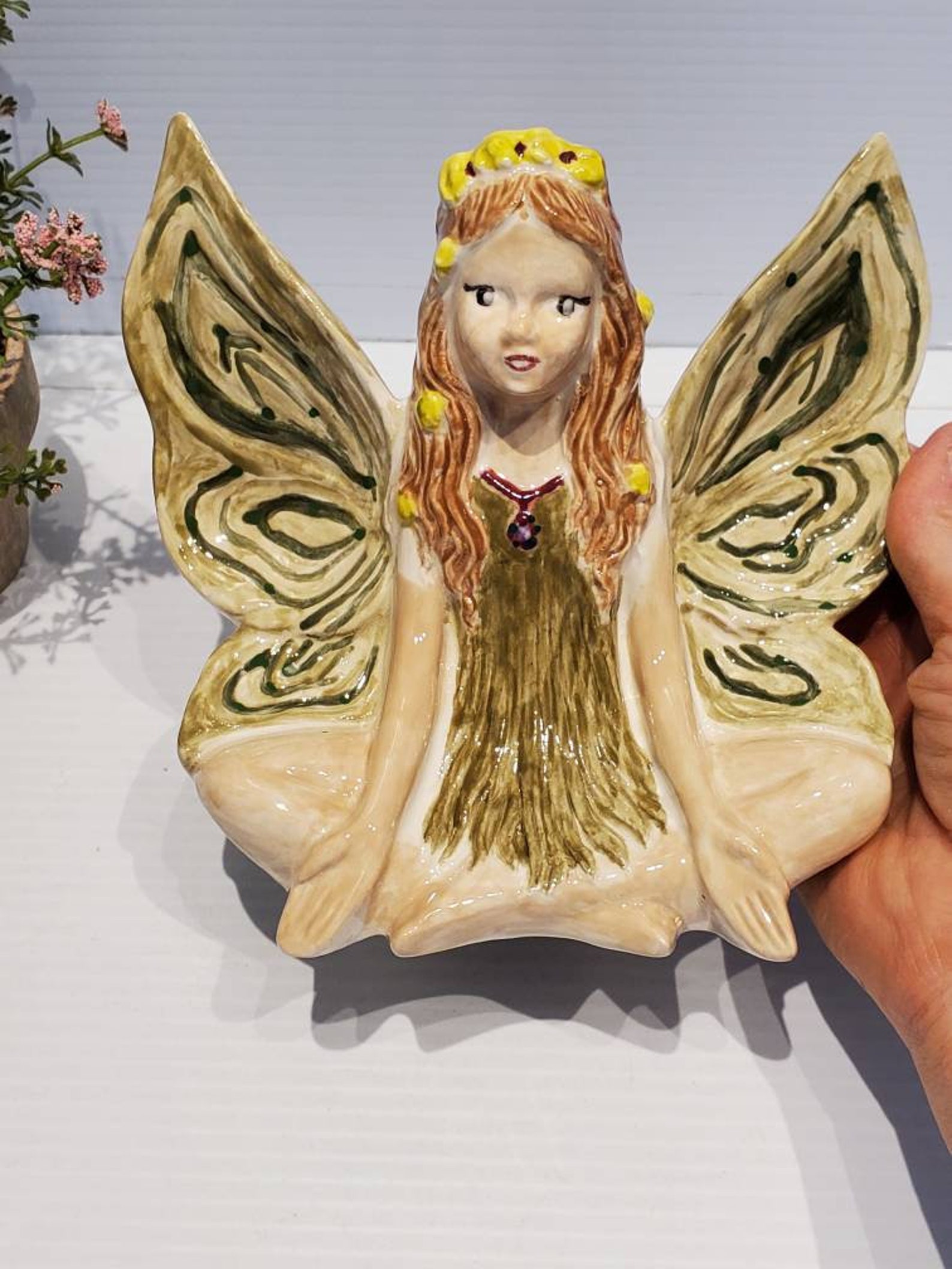 Hand Painted Ceramic Woodland Fairy Fairy Decor Whimsical - Etsy