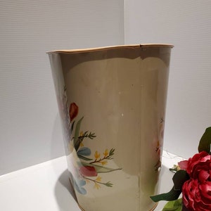 Vintage MCM Metal Floral Oval Waste Garbage Bin, Midcentury Waste ...