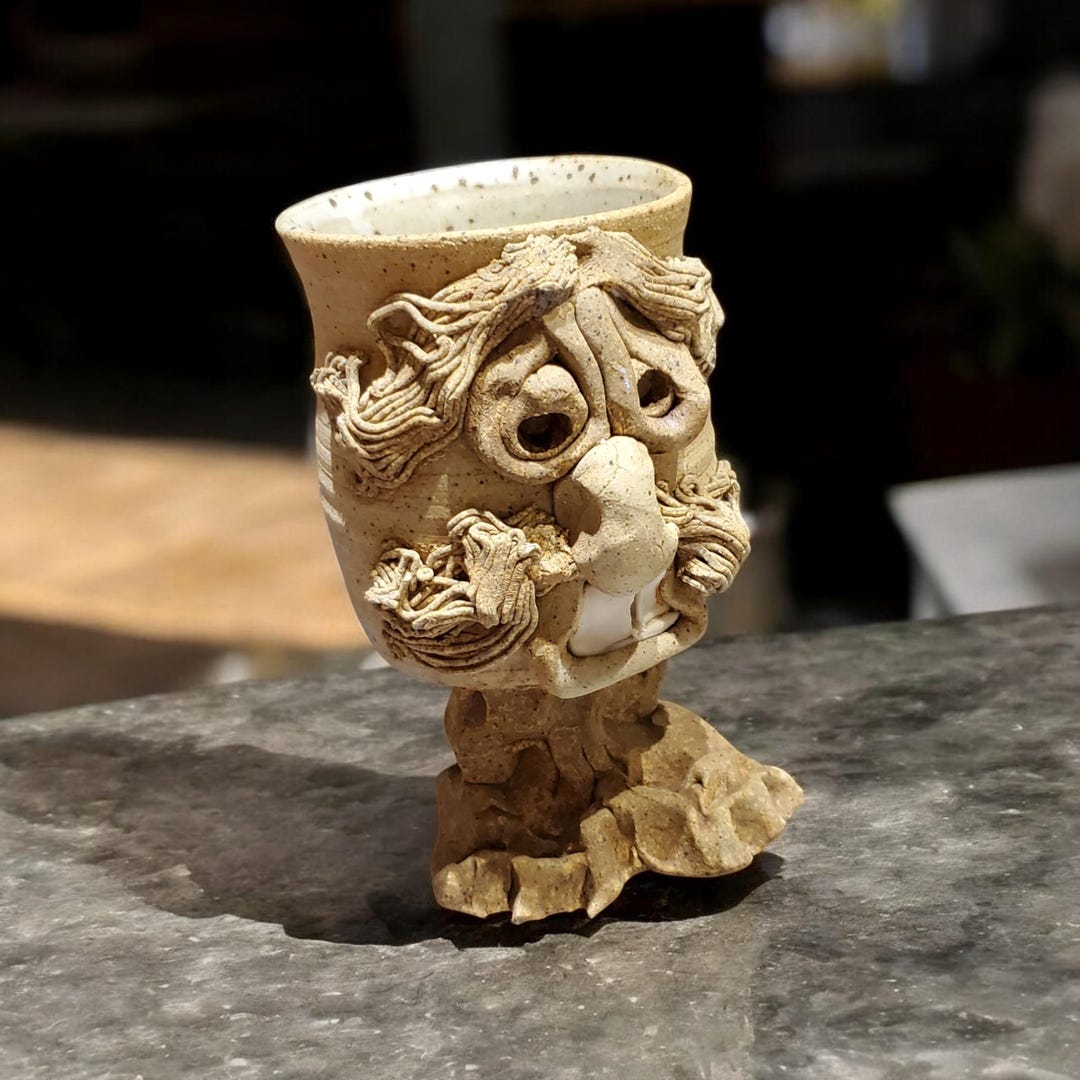 Vintage Pottery Moustache Face Mug, 3D Face Mug, Artisan Mug, Handmade ...