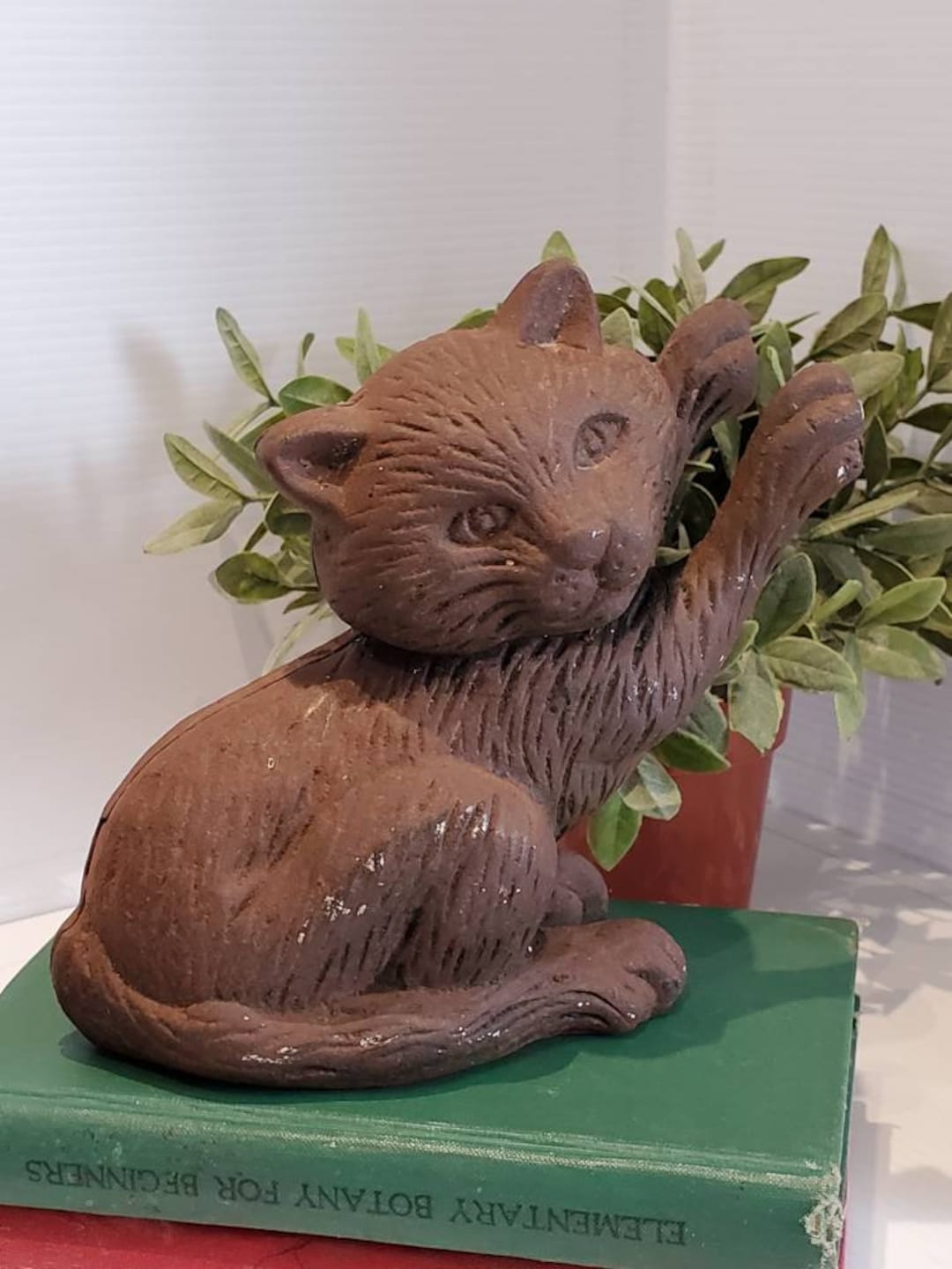 Vintage Cast Iron Cat Doorstop, Brown Cast Iron Stetching Cat Statue ...