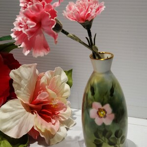 Vintage Hand Painted Porcelain Rose Bud Vase, Victorian Style Floral ...