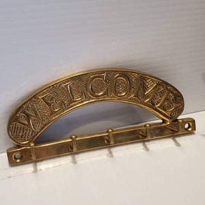 Vintage Brass Welcome Hook Wall Decor, Brass Collectibles, Old Welcome ...
