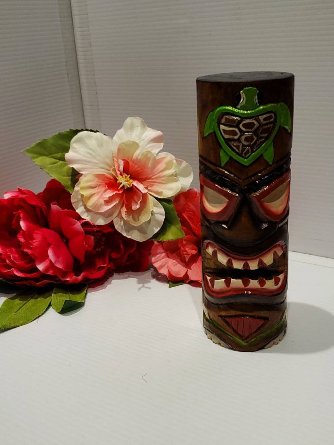 Vintage Hand Carved Tiki Totem, Turtle Tiki, Hawaii Wood Tiki Pole ...