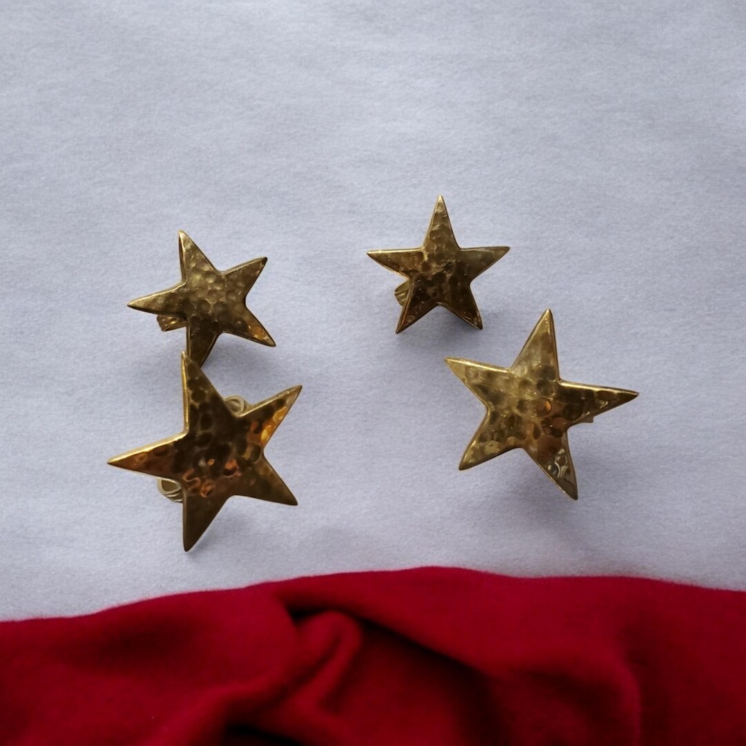 Vintage Hammered Brass Star Napkin Rings, Brass Star Napkin Holders ...