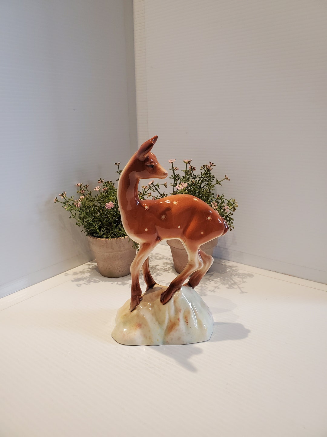 Vintage Beswick England 696 Ceramic Deer on Rock Statue, Deer ...