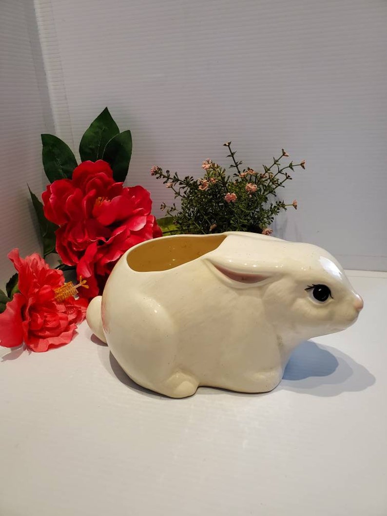 Vintage Ceramic White Bunny Planter, Bunny Plant Pot, Indoor Outdoor ...