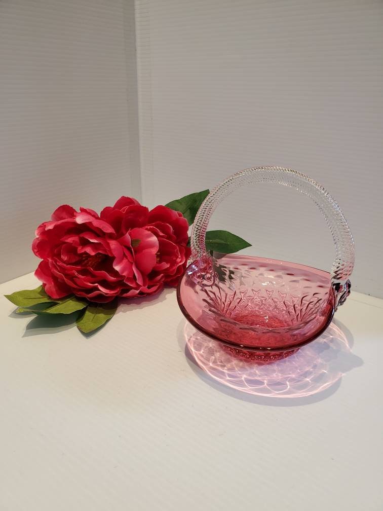 Vintage Cranberry Glass Basket Blown Glass Basket Art Glass | Etsy