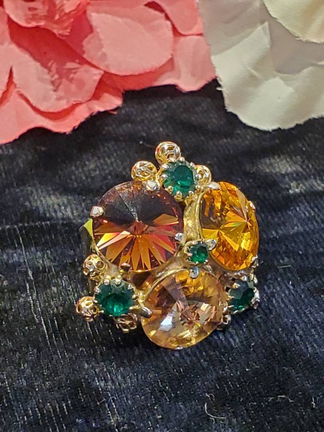 Vintage Monnaluna Italy Crystal Cluster Ring, Size 7 Statement Ring ...