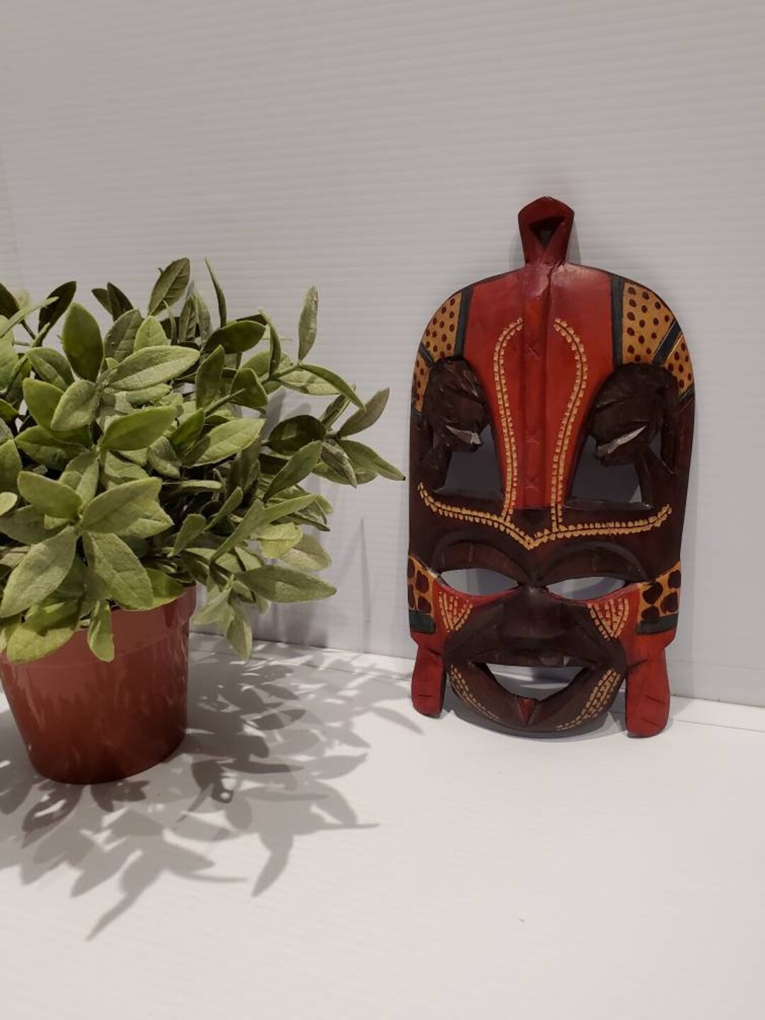 Vintage Tribal Wooden Wall Mask, Animal Print Mask, Tribal Decor, Wall ...