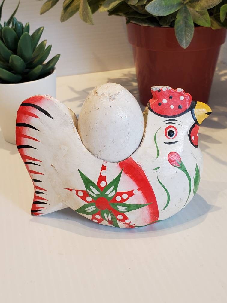 Vintage Primitive Wood Hen With Egg Figurine Folk Art Hen | Etsy