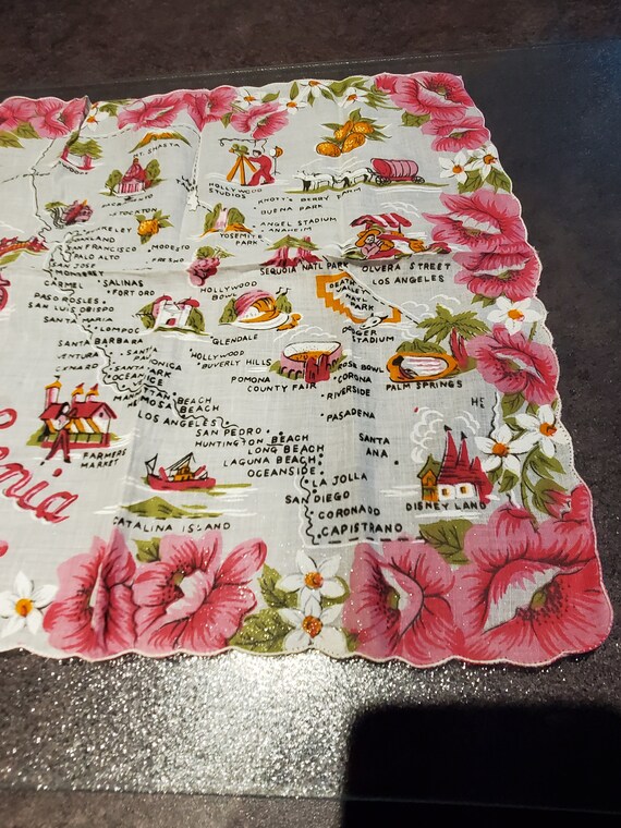 Vintage California Map Souvenir Handkerchief, Califor… - Gem