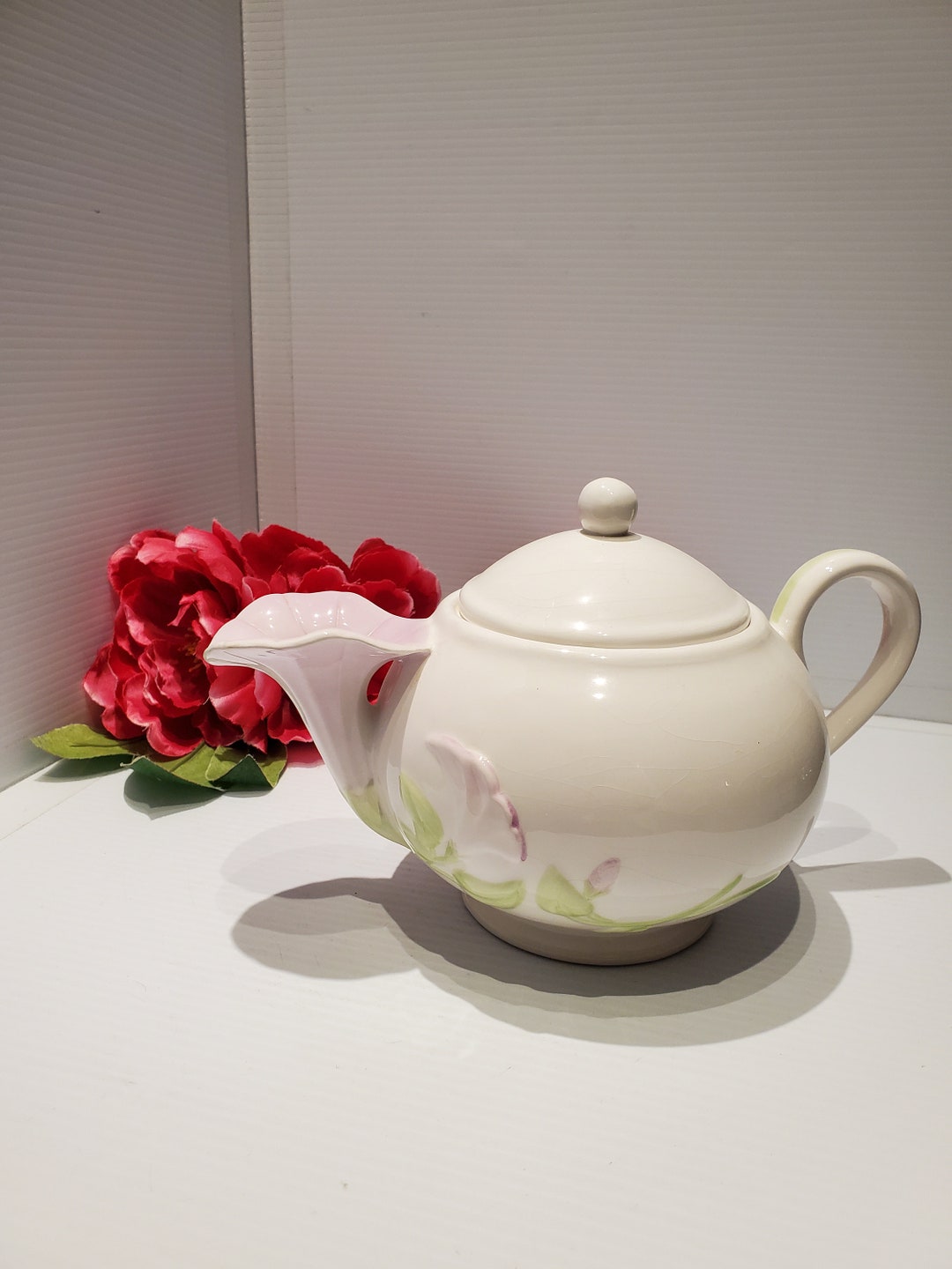 Vintage Morning Glory Flower Teapot, Flower Teaware, Teleflora Floral ...