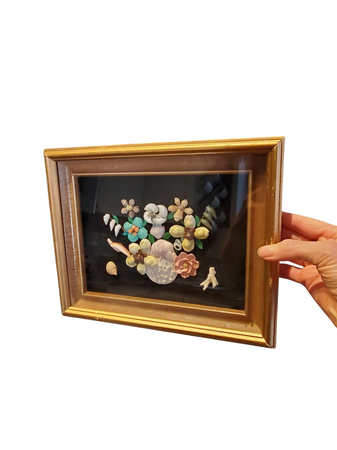 Vintage Sea Shell Art Floral Picture, Sea Shell Decor, Shadow Box ...