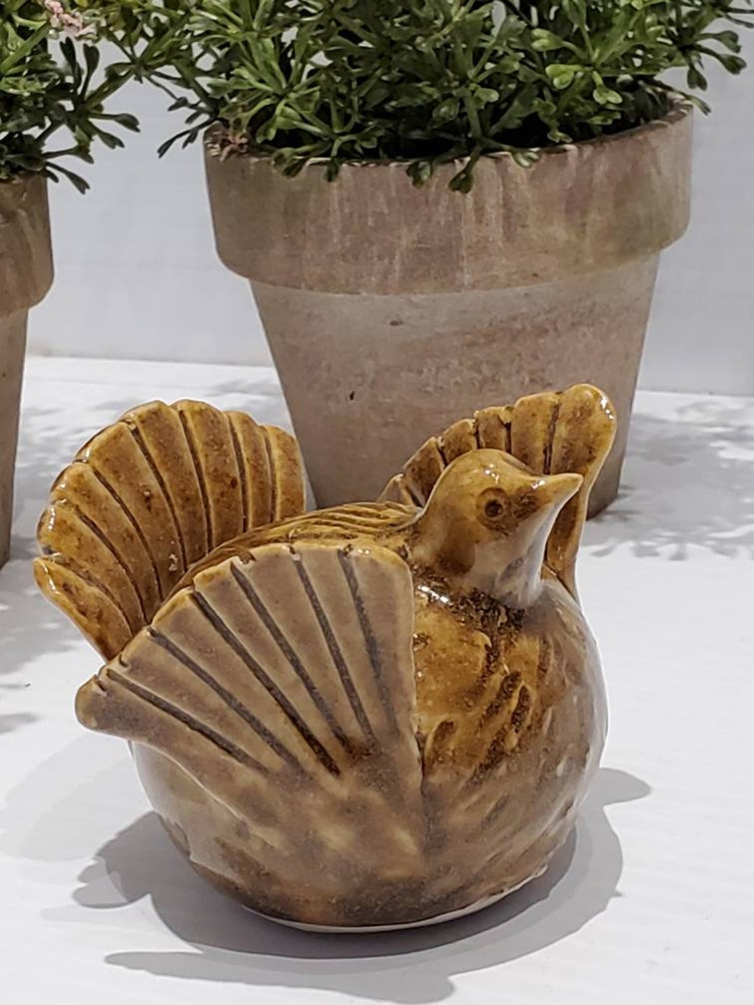 Vintage Pottery Turkey Figurine, Thanksgiving Decor, Ceramic Turkey ...