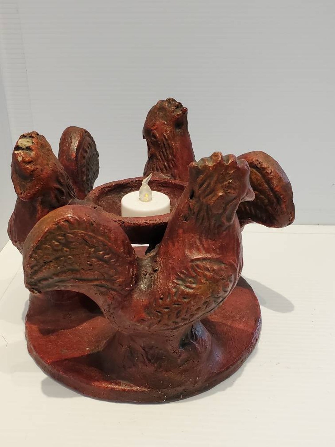 Vintage Rustic Clay Rooster Tealight Votive Holder, Rustic Primitive ...