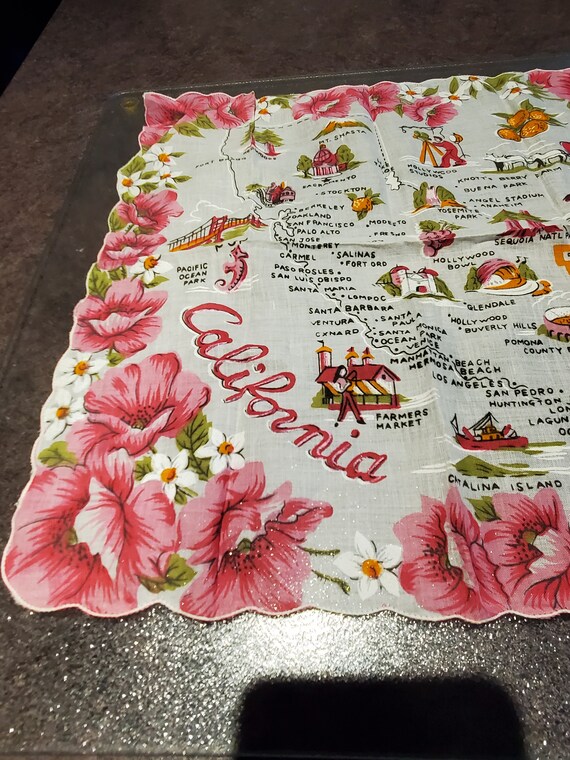 Vintage California Map Souvenir Handkerchief, Califor… - Gem