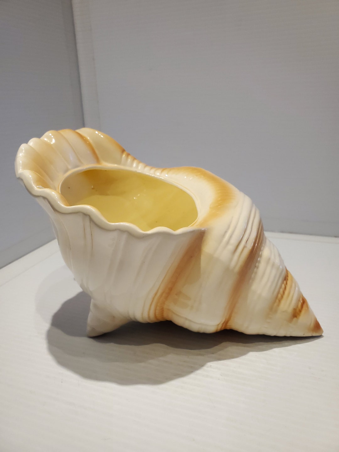 Vintage Art Pottery Beige Brown Sea Shell Conch Beach Planter ...