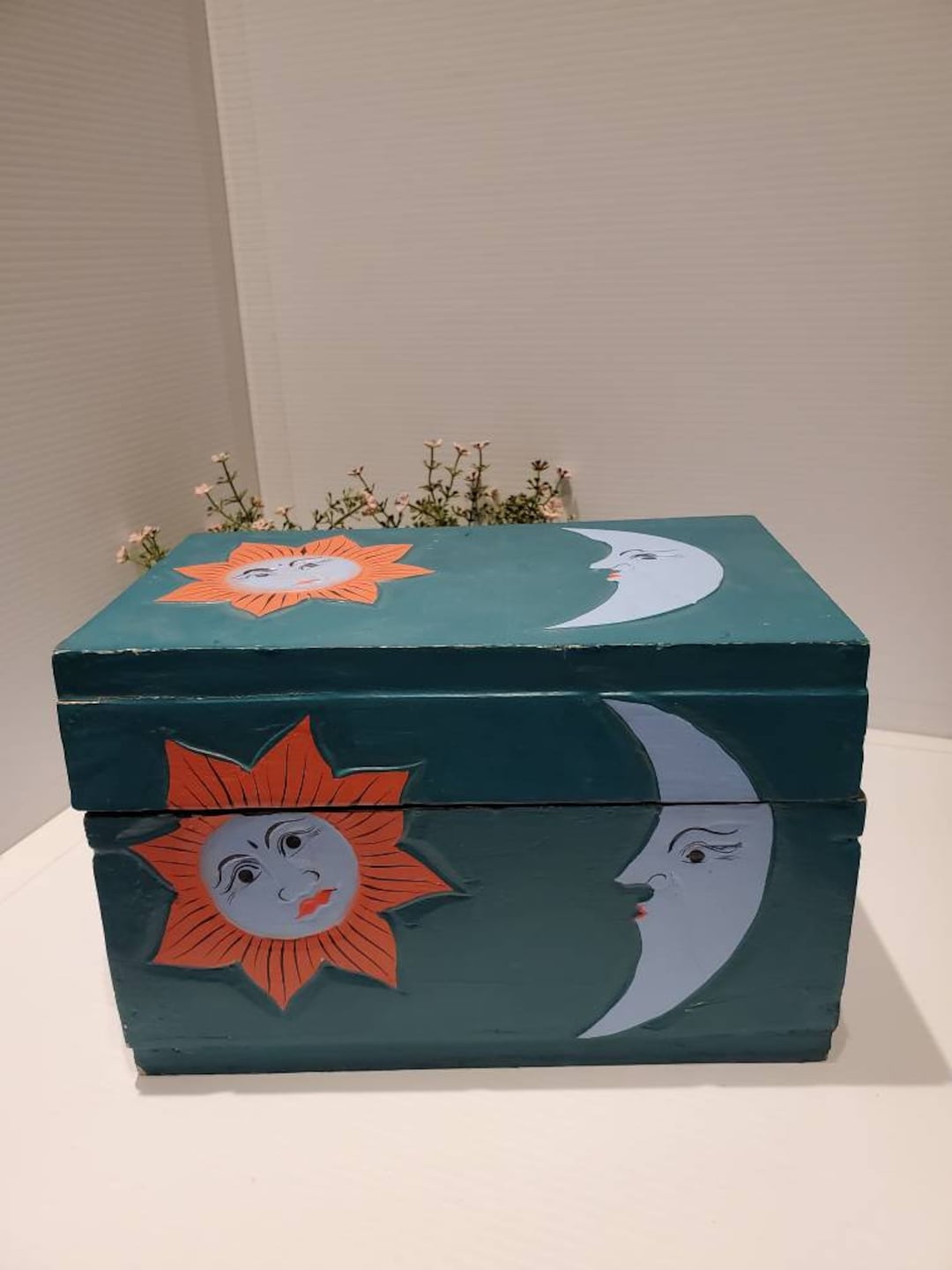Vintage Indonesian Moon and Sun Box, Moon and Sun Decor, Hand Painted ...