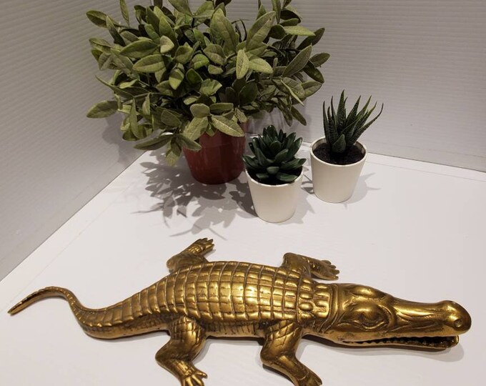 Vintage Solid Brass Alligator Statue, Made in Korea Brass, Alligator ...