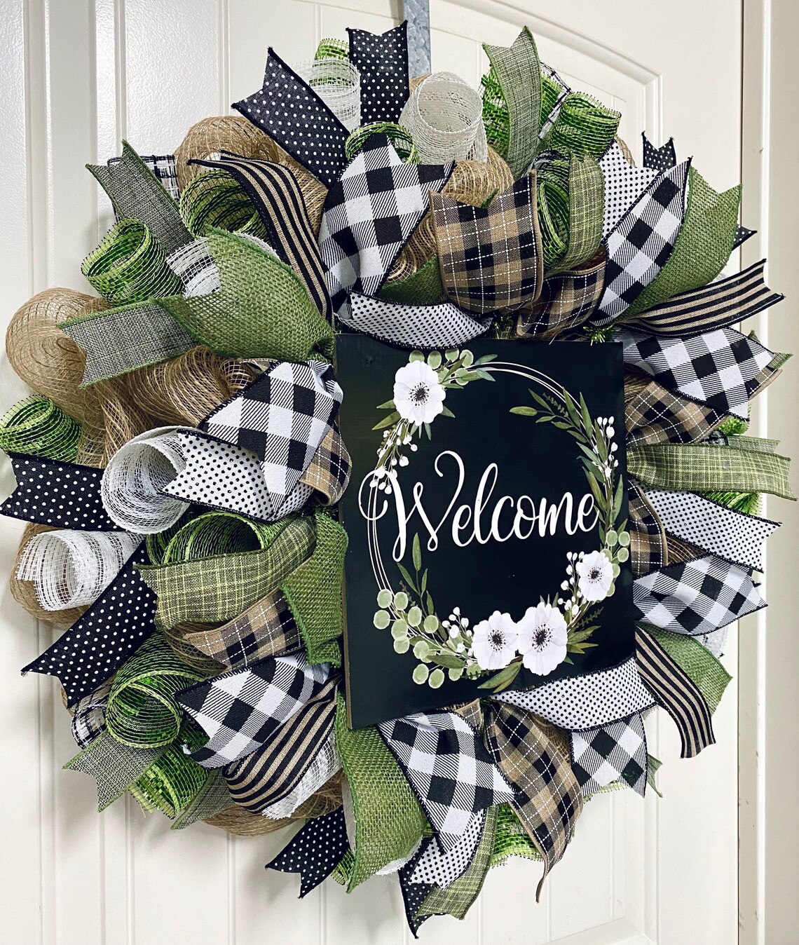 Floral Welcome Front Door Wreath Farmhouse Deco Mesh Wreath - Etsy