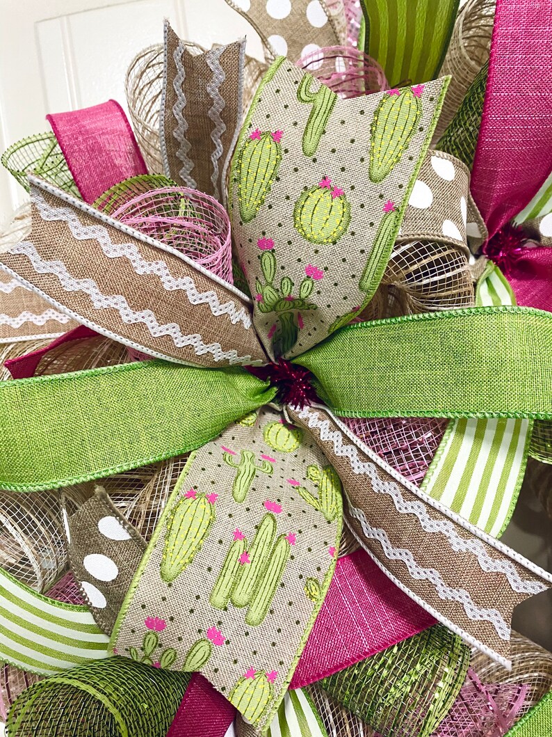 Welcome Cactus Burlap Deco Mesh Farmhouse With Handmade Wood Sign Front ...