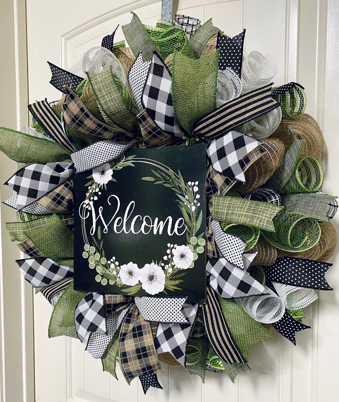 Floral Welcome Front Door Wreath Farmhouse Deco Mesh Wreath - Etsy