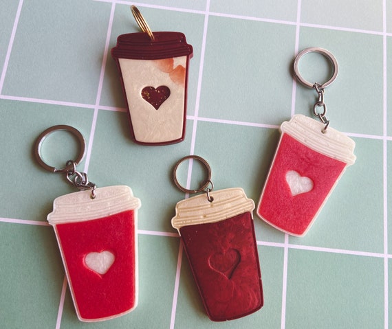 Coffee Cup Key Chain Flower Keychain Bridesmaid Gift - Etsy