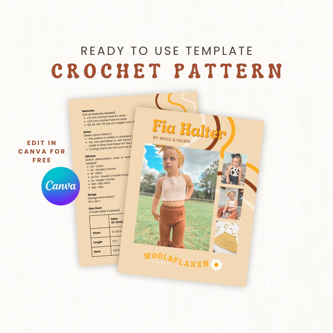 Crochet Pattern Template With a Retro Style for Editing on Canva - Etsy
