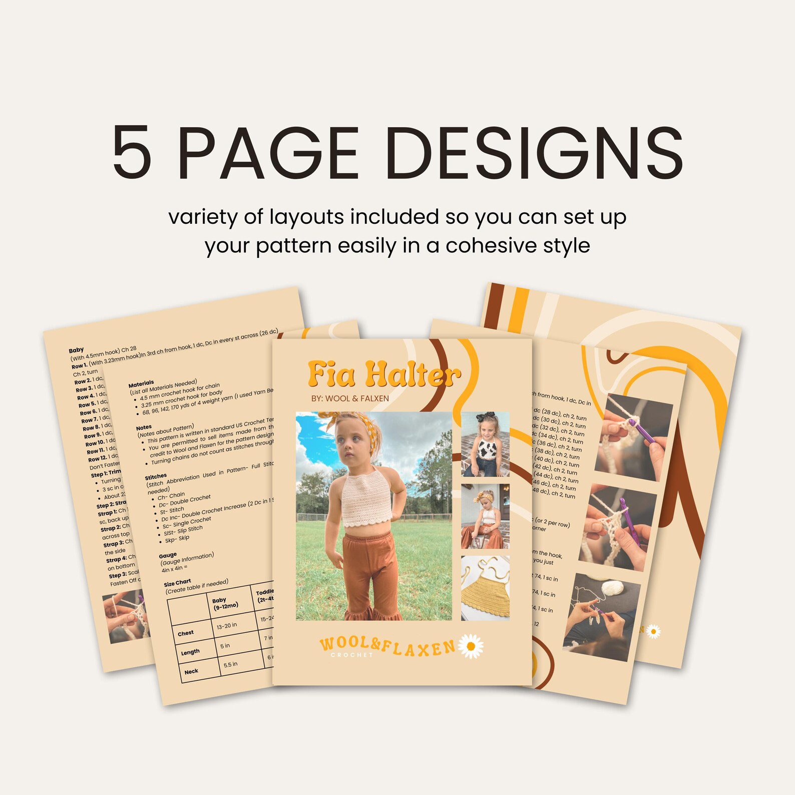 Crochet Pattern Template With a Retro Style for Editing on Canva - Etsy