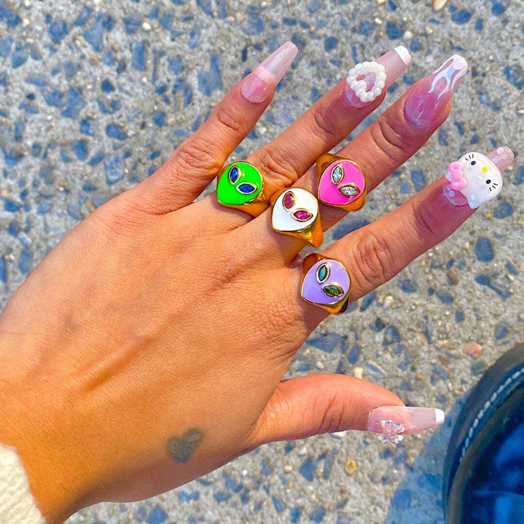 Alien Jewel Rings | Gold Abstract Ring| Alien Rings| Alien Aesthetic ...