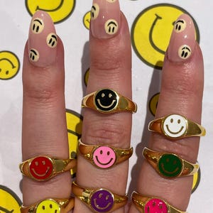 Happy Face Ring| Gold Abstract Ring| Smile Rings| Emoji Ring| Gold ...