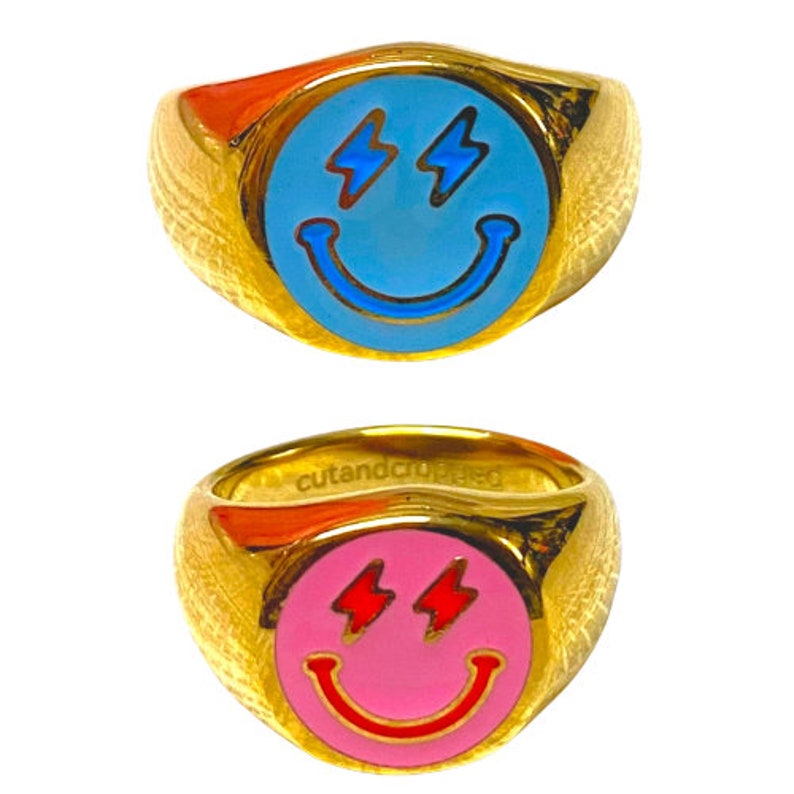 Lightning Band | Smile Rings | Stars Chain Ring | Happy Face Stackable ...