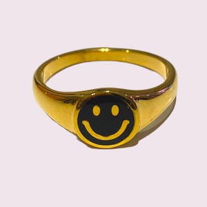 Happy Face Ring| Gold Abstract Ring| Smile Rings| Emoji Ring| Gold ...
