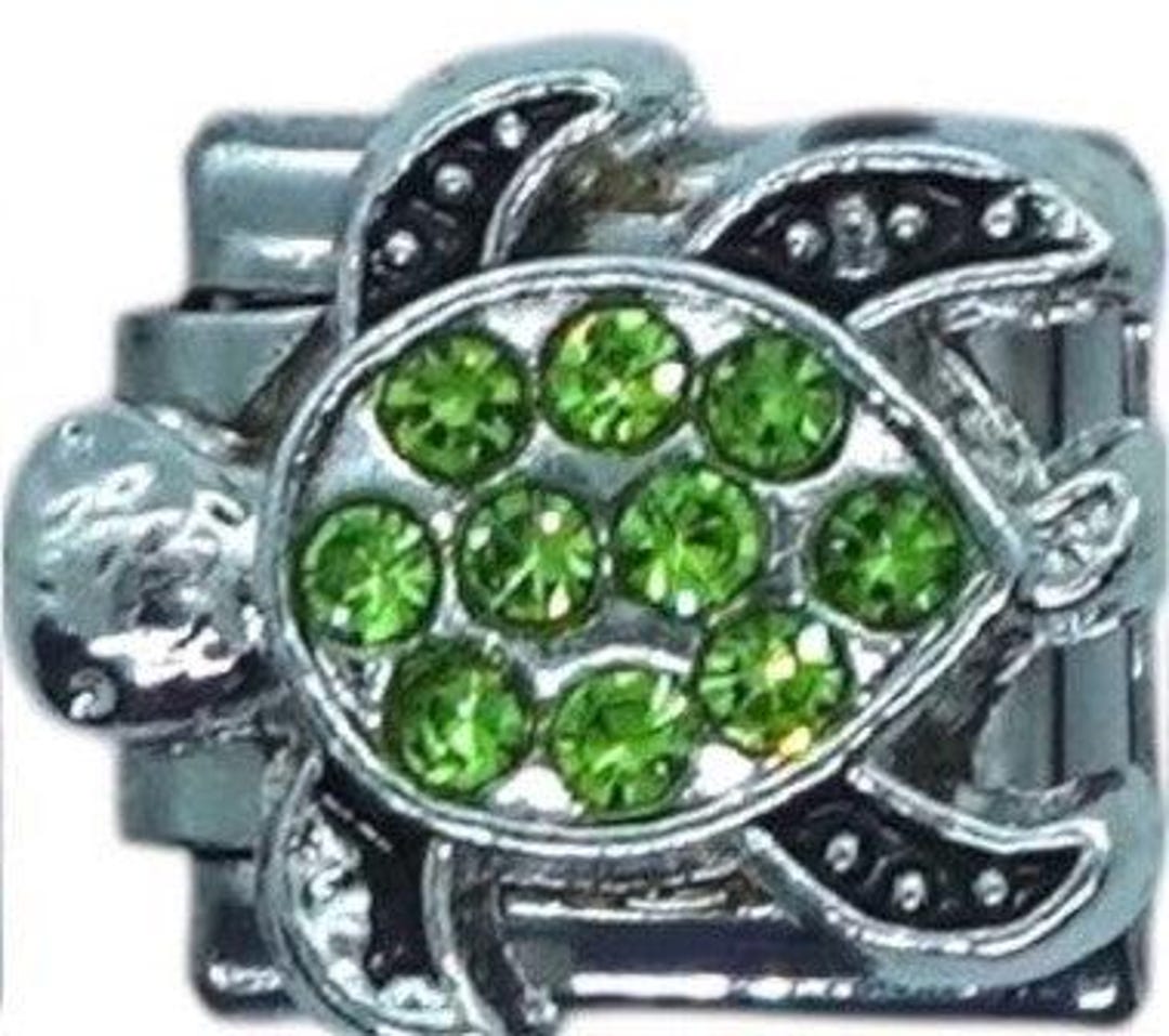 Turtle With Green Rhinestone Shell Italian Charm - Etsy