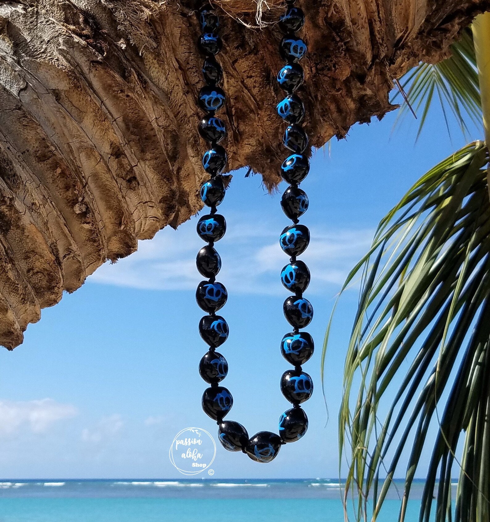 Kukui Nut Lei With Hand-painted Sea Turtle, Hawaiian Kukui Lei ...