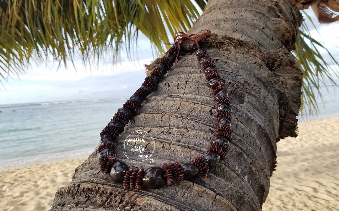 Kukui Nut Lei With Koa Seed Rings, Hawaiian Lei, Polynesian Necklace ...