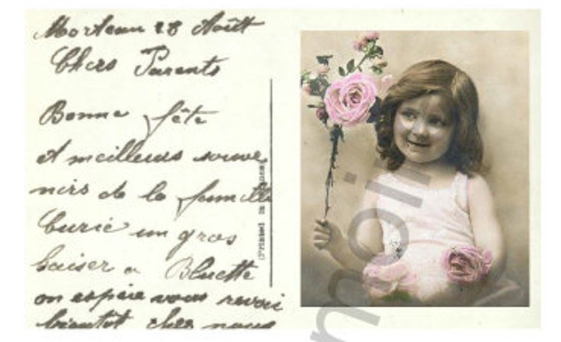 Vintage Girl on Postcard Collage Digital Download - Etsy