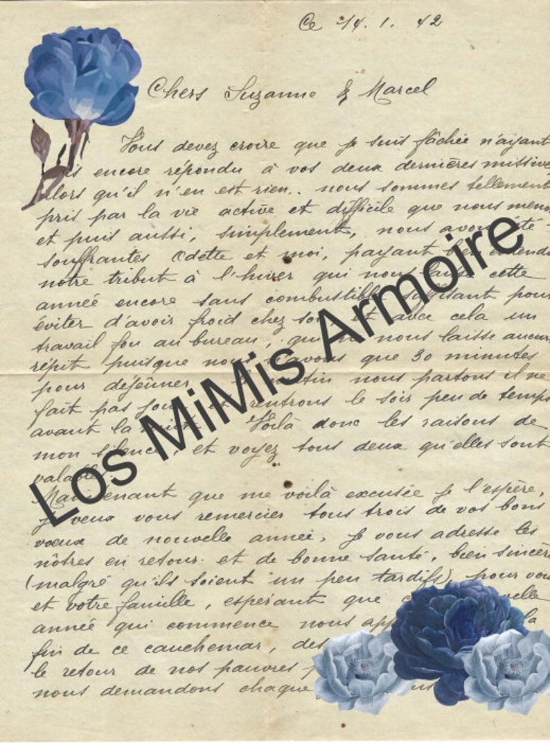 Vintage French Letter With Roses - Printable DIGITAL DOWNLOAD - - Etsy