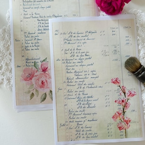 DIGITAL Printable: Vintage French Blomming Ledger Pages With Floral ...