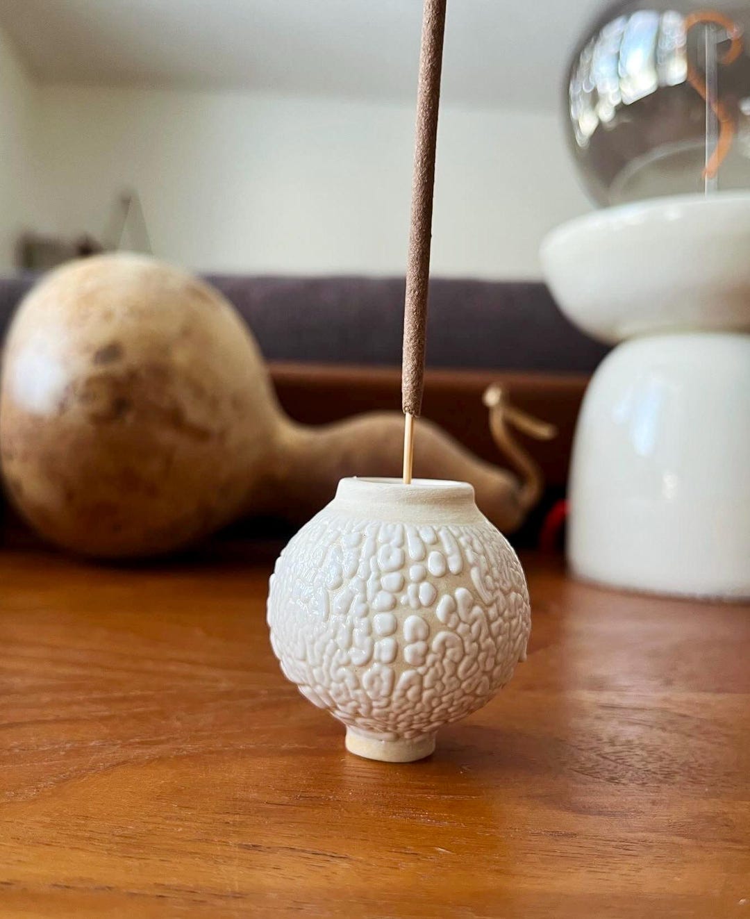 Small Ceramic Moon Jar Incense Burner Bud Vase, Minimalist Vase, Cute ...