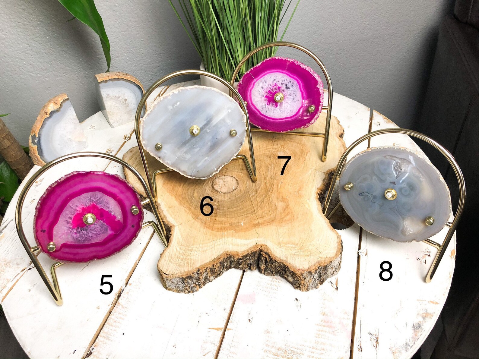 Colored Agate Clock with Gold Clock Hands Mounted on a Gold | Etsy