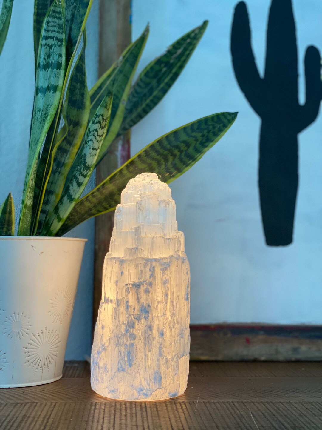 White Layered Selenite Crystal Lamp Decor - Etsy
