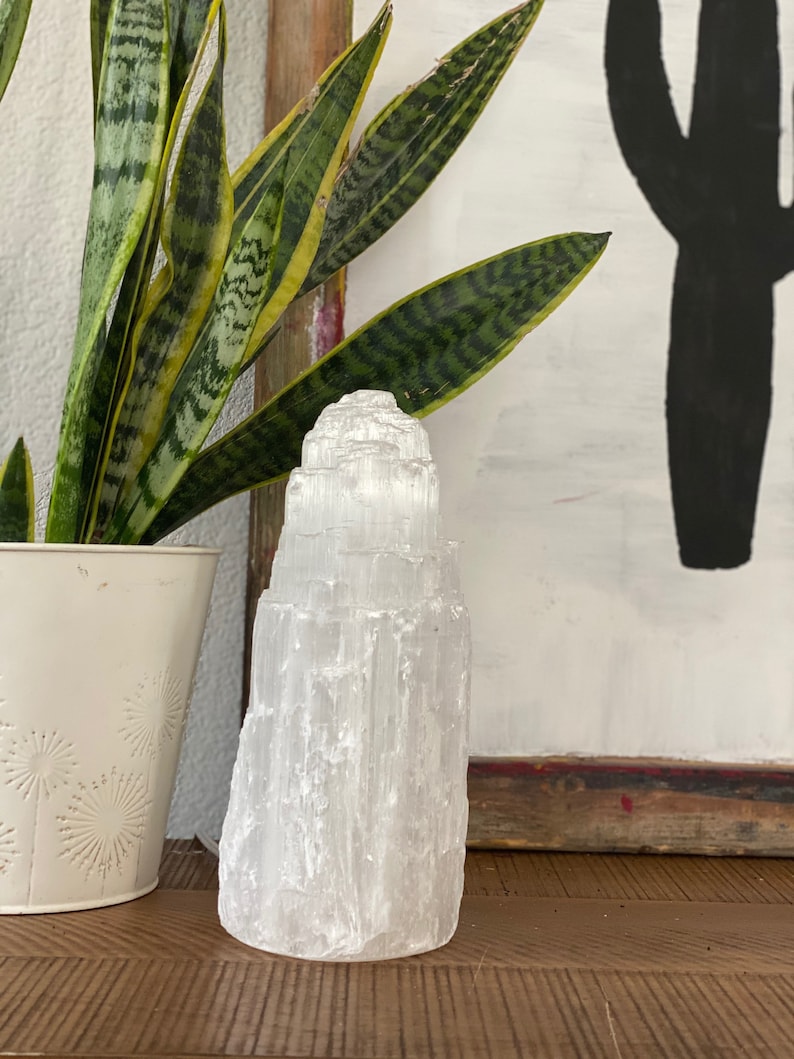 White Layered Selenite Crystal Lamp Decor | Etsy