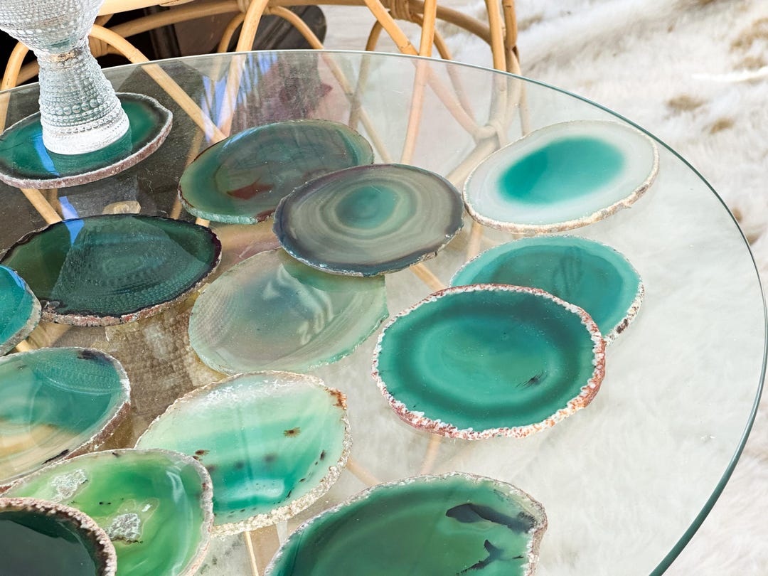 Green Tone Agate Slice Coasters | Natural Barware | Unique Gift - Etsy