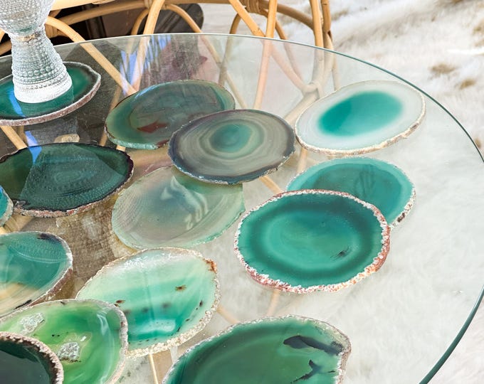Green Tone Agate Slice Coasters | Natural Barware | Unique Gift - Etsy