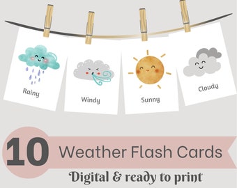 Printable Colorful Weather Flash Cards, Digital Download, Preschool ...