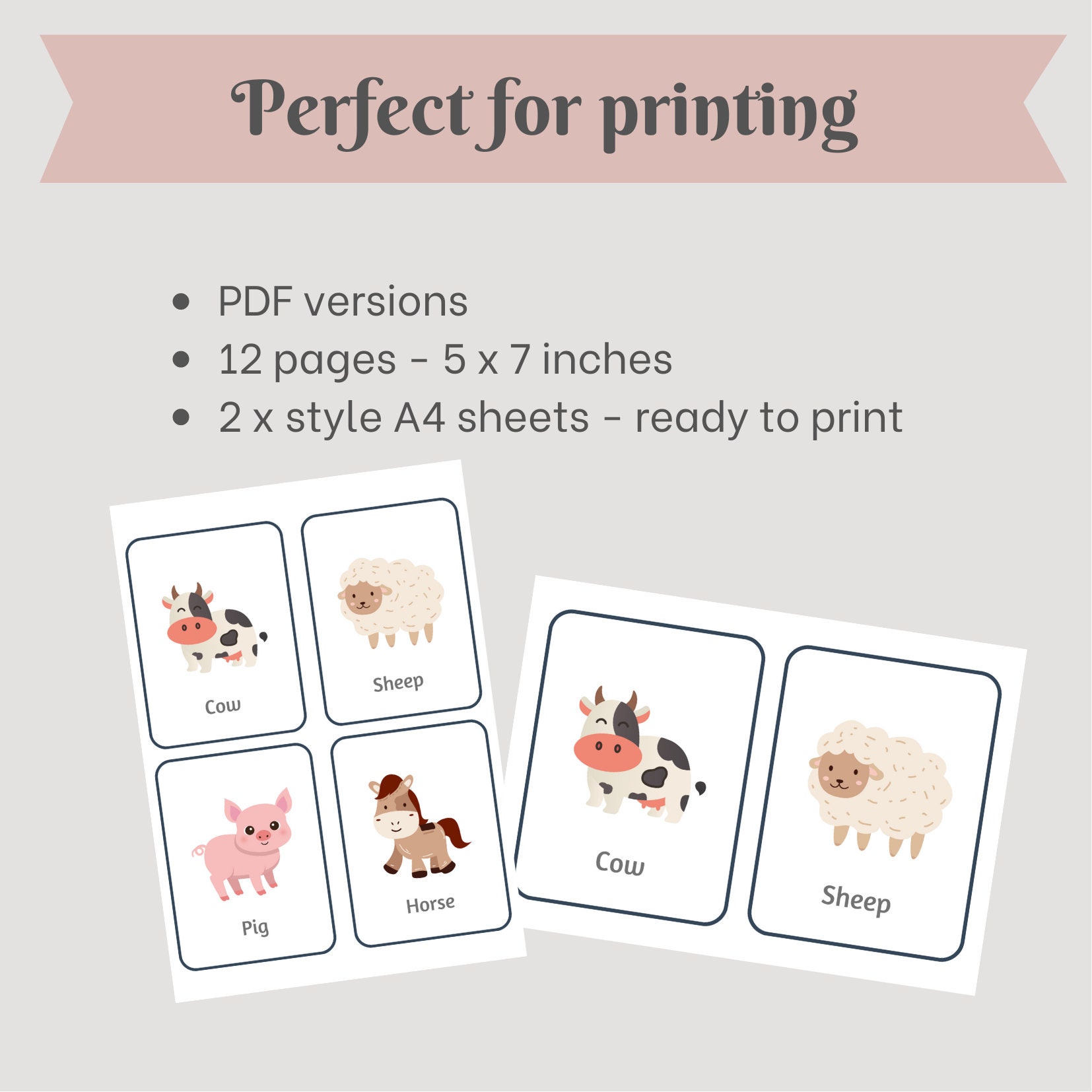 Farm Animals Flash Cards - Digital Download (printable) - Etsy