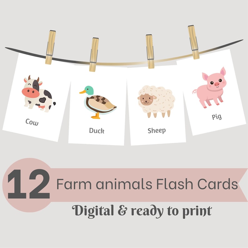 Farm Animals Flash Cards - Digital Download (printable) - Etsy