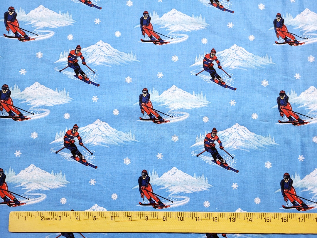 Skiing Allover Print 100% Cotton Fabric - by the Yard - Etsy