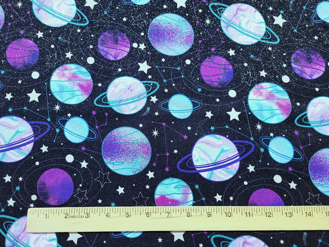 Starlight Star Planets Glitter Print 100% Cotton Fabric - by the Yard ...